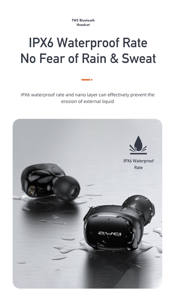 Awei T13 Pro Waterproof Wireless Earbuds with 30 Hours Playtime - BRAN ...